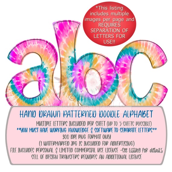 Bright Tie Dye Doodle Alphabet Set 26 Mixed Upper & Lower - Etsy