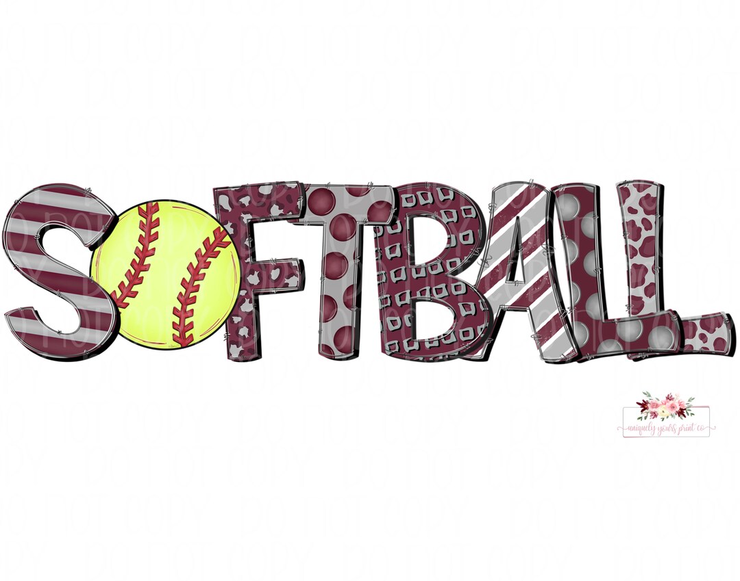 Maroon and Gray Softball Digital Design Download | Hand Drawn | PNG ...