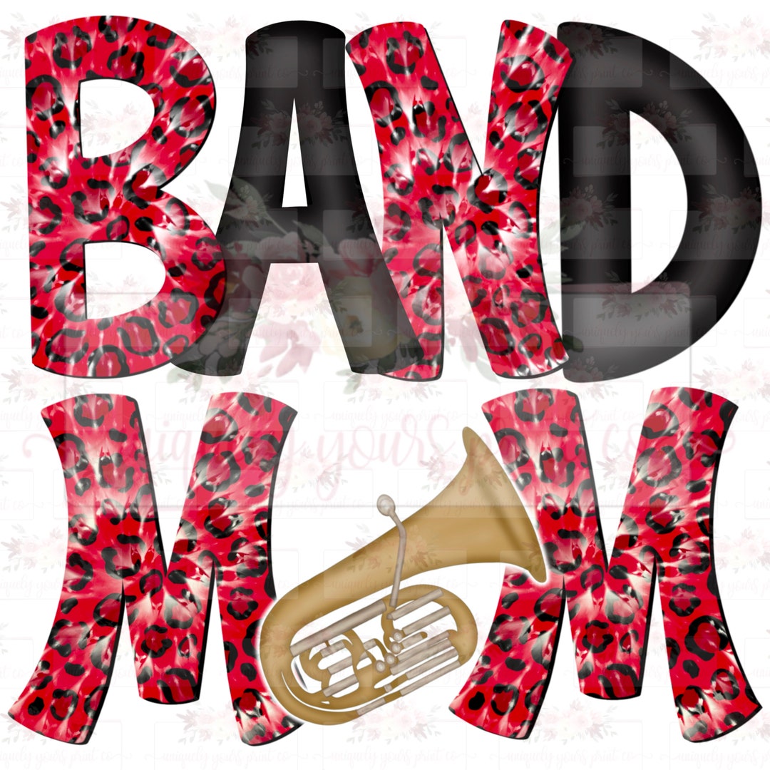 Red and Black Cheetah Tie Dye Tuba Band Mom Doodle With Tuba | Hand ...