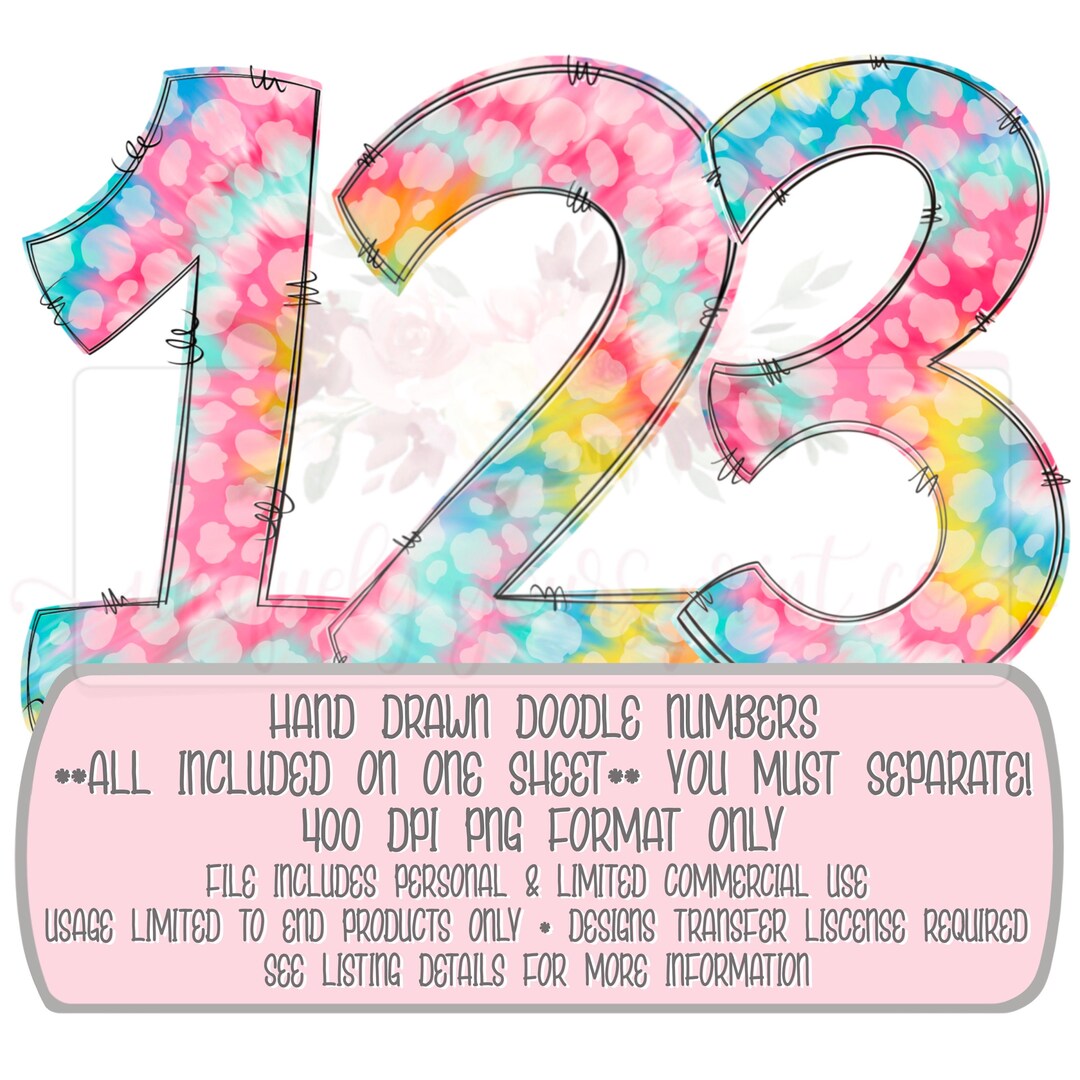 Pastel Tie Dyed Leopard Patterned Number Set | Hand Drawn | Printable ...