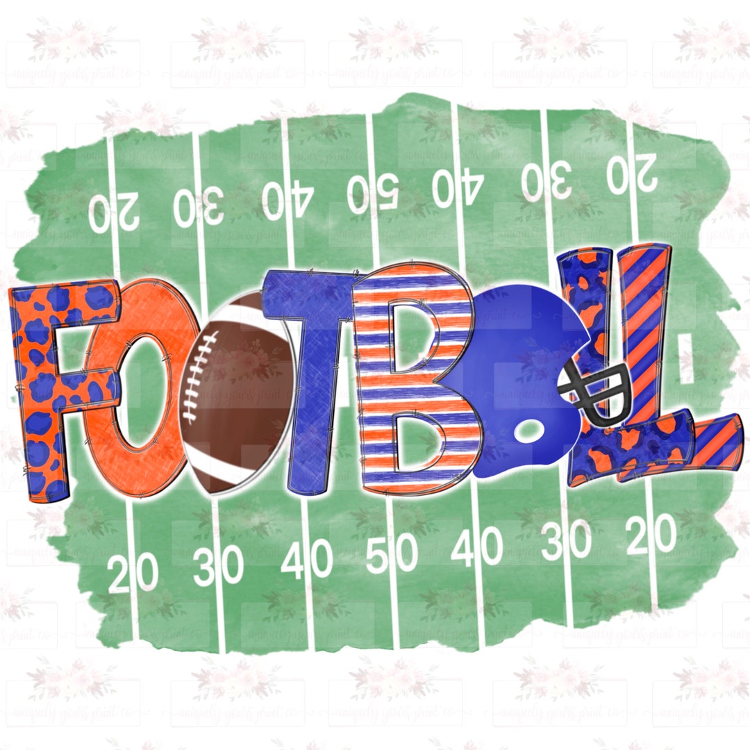 Orange and Royal Blue Football on Field Design Hand Drawn PNG ...