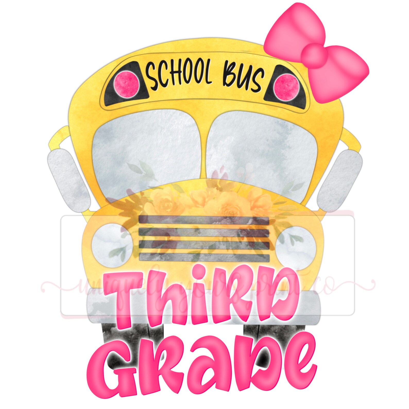 Pink Third Grade School Bus With Hairbow Design PNG Instant - Etsy