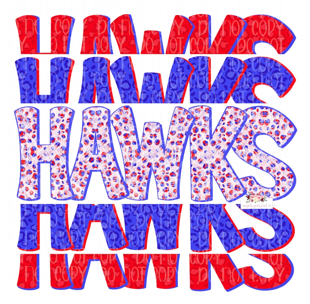 Hawks Digital Design Red and Royal Blue Hawks Mascot Stacked Cheetah ...