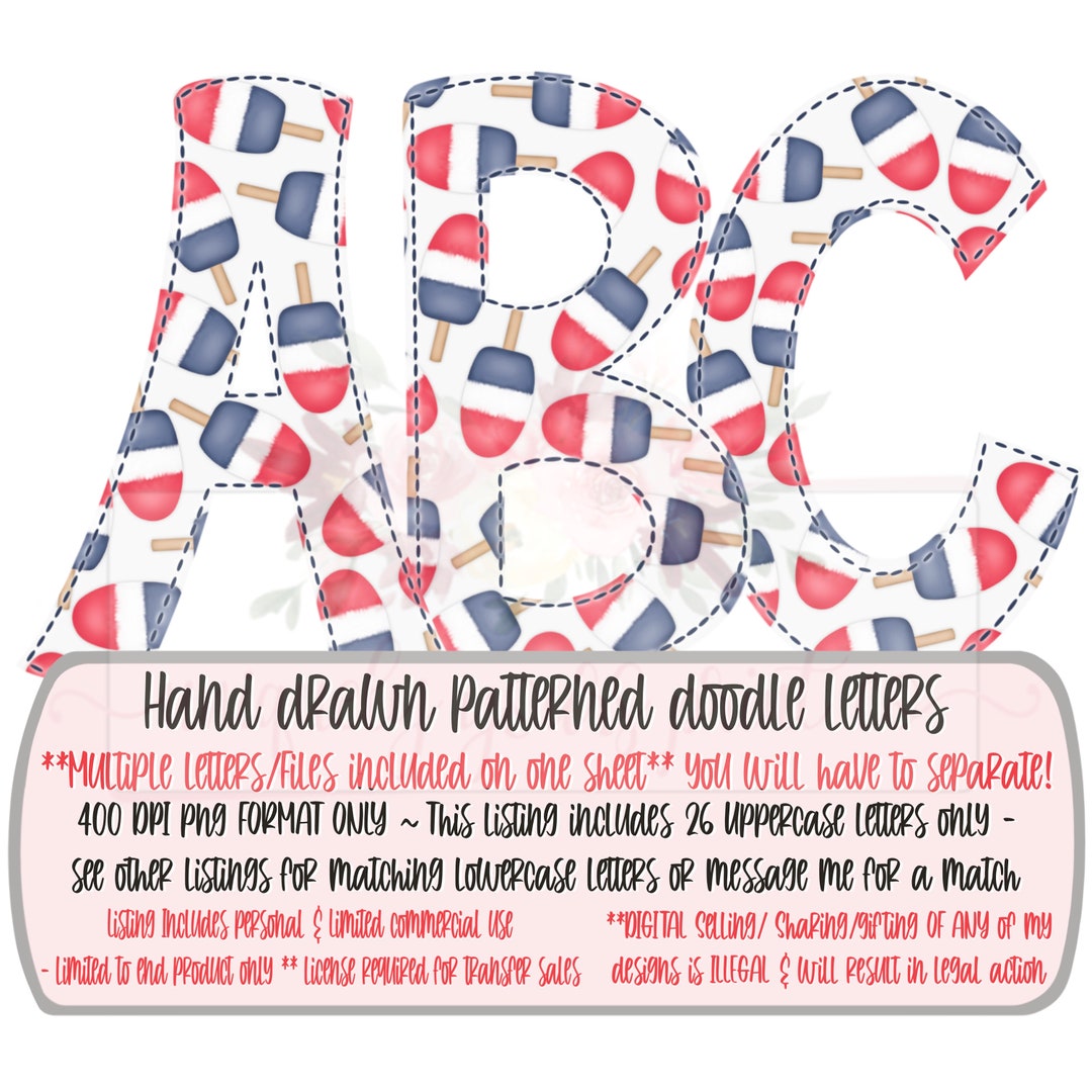 Ice Pop Patterned Alpha Set | Red White Blue, Printable PNG (digital ...