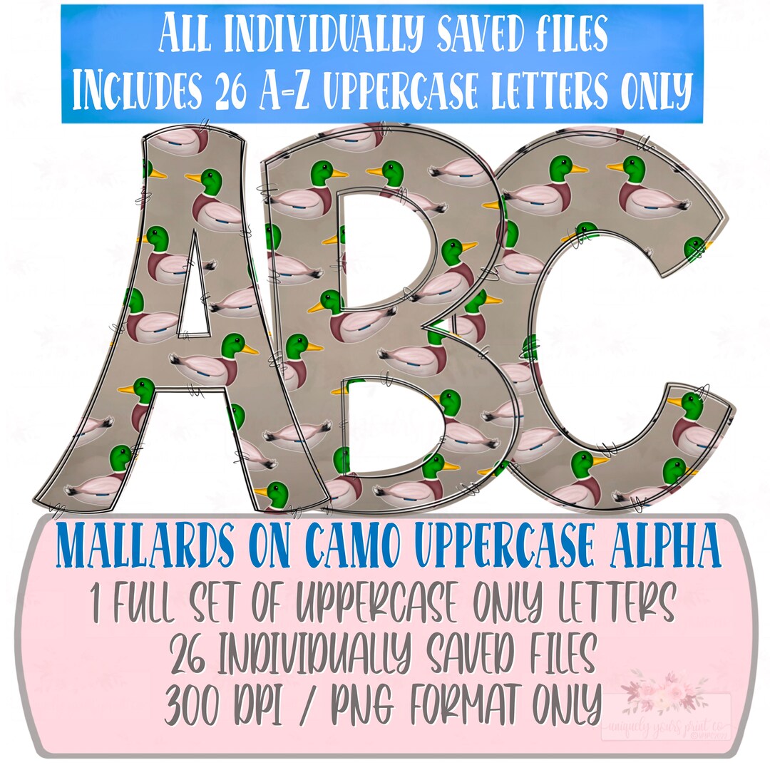 Mallard Ducks Uppercase Alpha Set | 26 Individually Saved Files| Hand ...