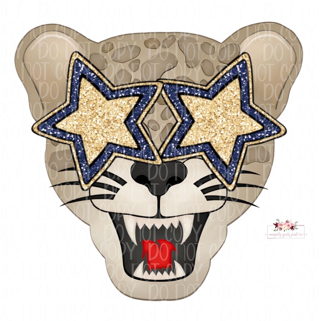 Preppy Star Eyed Mascot | Navy Gold Leopard Bobcat Mascot Digital ...