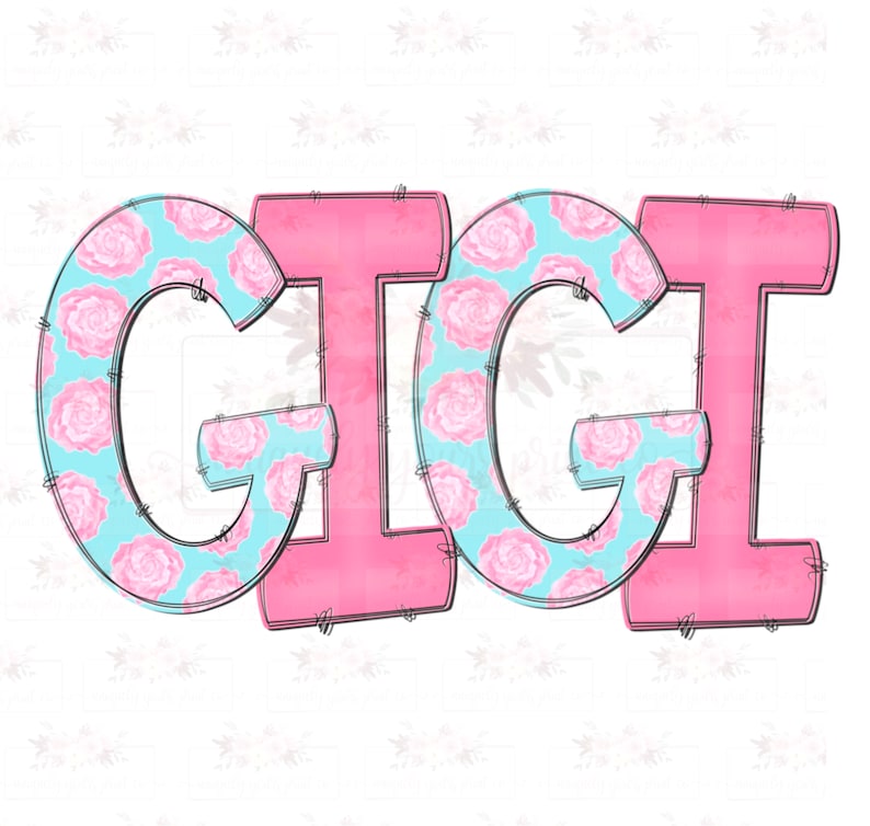 Gigi Floral Doodle PNG | Pink & Blue Roses (digital Download) - Etsy