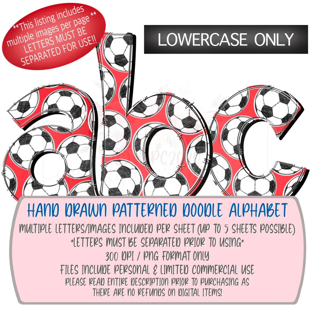Red Sketched Soccer Balls Fill Lowerercase Alphabet Set | Hand Drawn ...