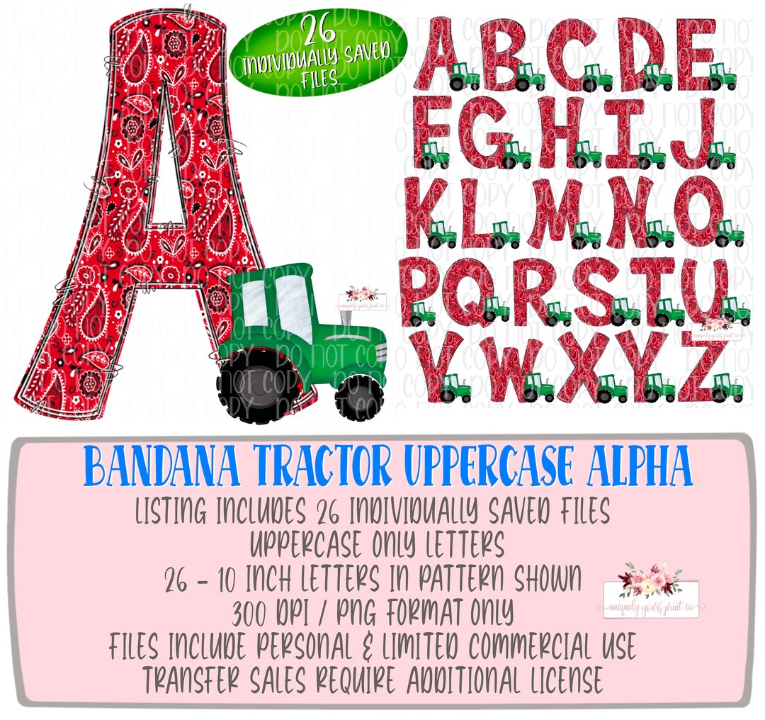 Bandana Tractor Alphabet | Uppercase Letters, Digital Download - Etsy