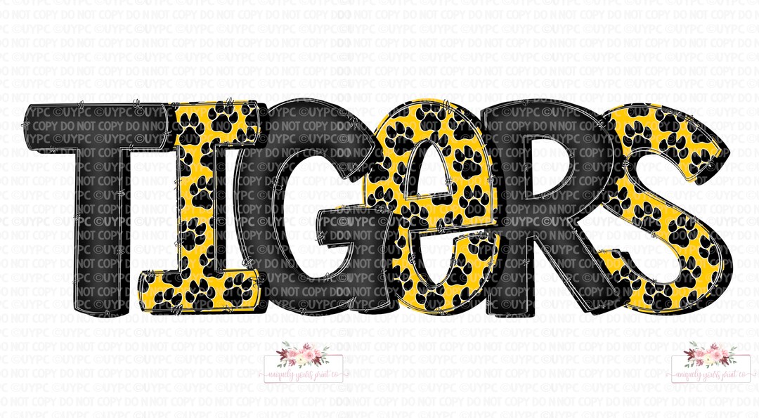 Tigers Black & Gold Paw Print Digital Design | Hand Drawn | School ...