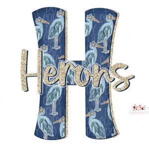 Herons Mascot Digital Design Download | Navy and Gold | Hand Drawn ...