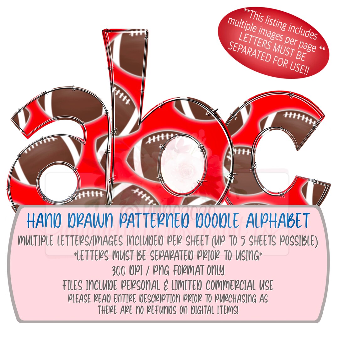 Red Football Lowercase Alphabet Set Alpha Pack Hand Drawn PNG ...