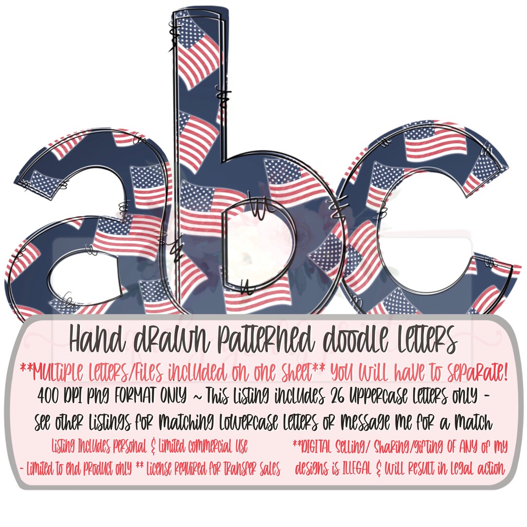 Navy US FLAG Lowercase Doodle Alphabet Set | Hand Drawn | Printable ...