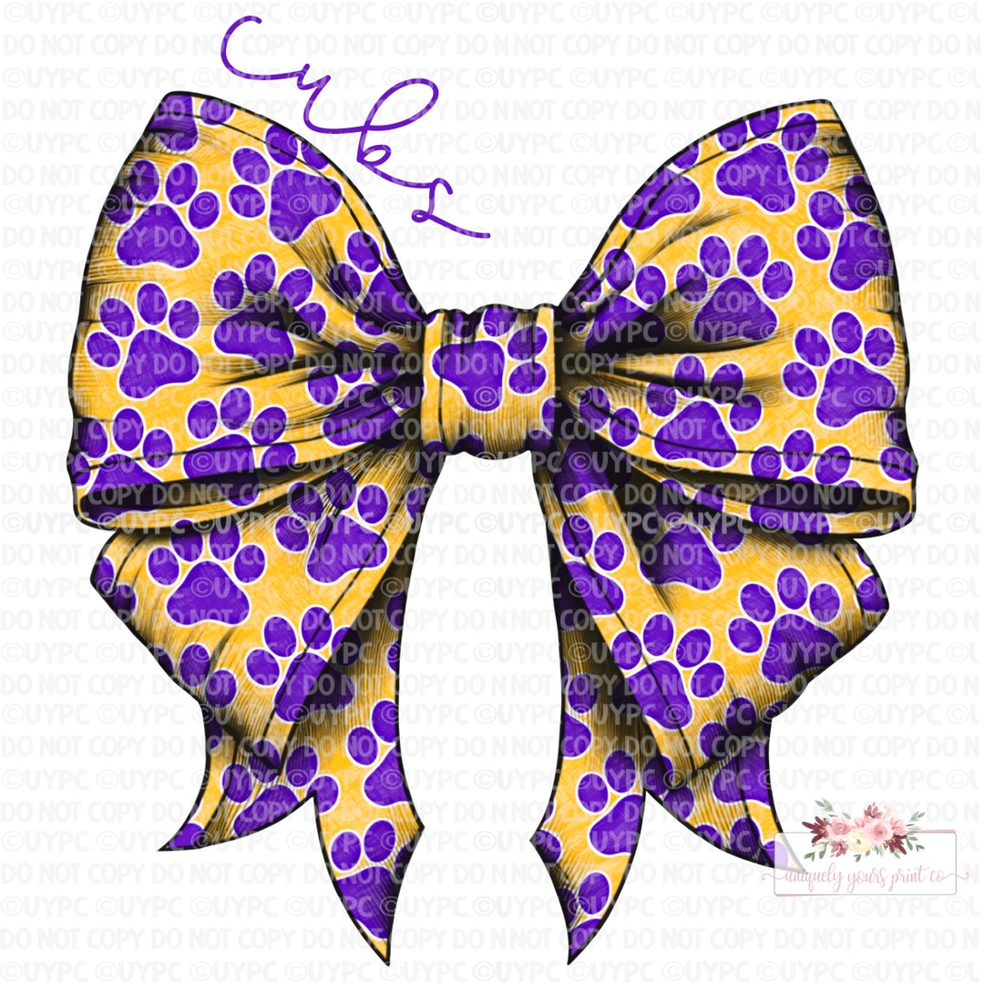 Cubs Paw Print Coquette Bow Digital Design | Hand Drawn | PNG | Digital ...