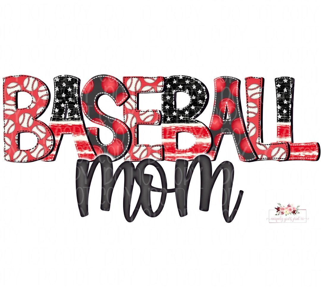 Red Black Baseball Mom Digital Design | Hand Drawn | PNG | Sublimation ...