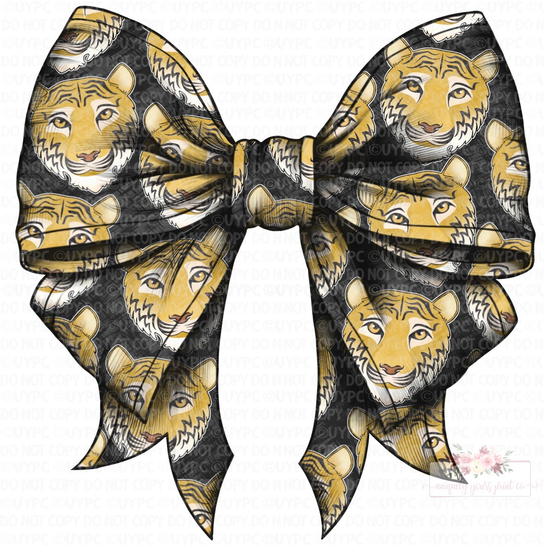 Black Tiger Mascot Coquette Bow Digital Design | Hand Drawn | PNG ...
