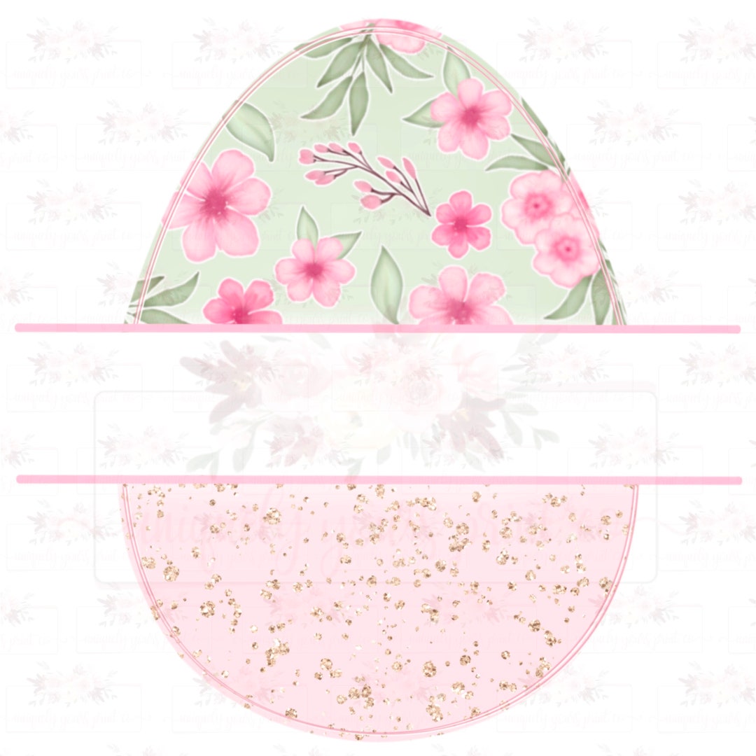 Pink Floral With Gold Glitter Split Egg With Name Plate| Hand Drawn Design | Sublimation Design ...