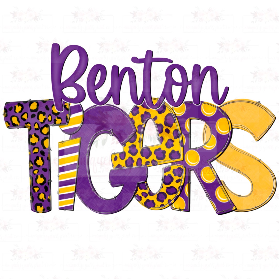 Purple and Gold Benton Tigers Doodle Digital Design | Hand Drawn | PNG ...