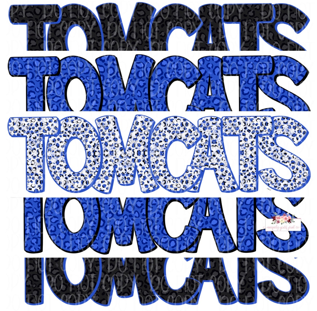 Royal Blue, Black & White Tomcats Digital Design | Hand Drawn | Mascot ...