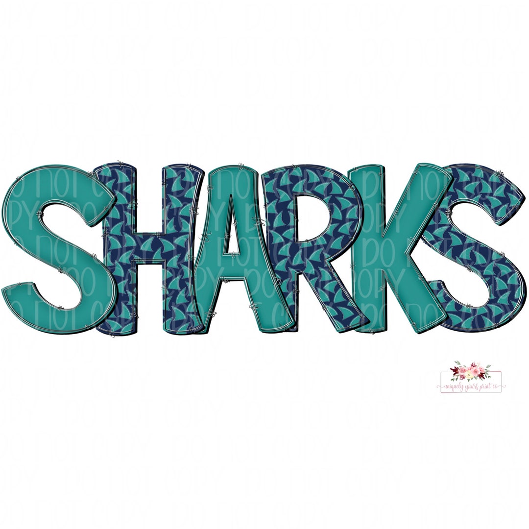 Teal & Blue Sharks Digital Design | Hand Drawn | School Spirit ...
