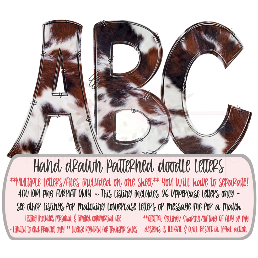 Cow Hide Cow Print Doodle Alphabet Set Hand Drawn Printable PNG ...