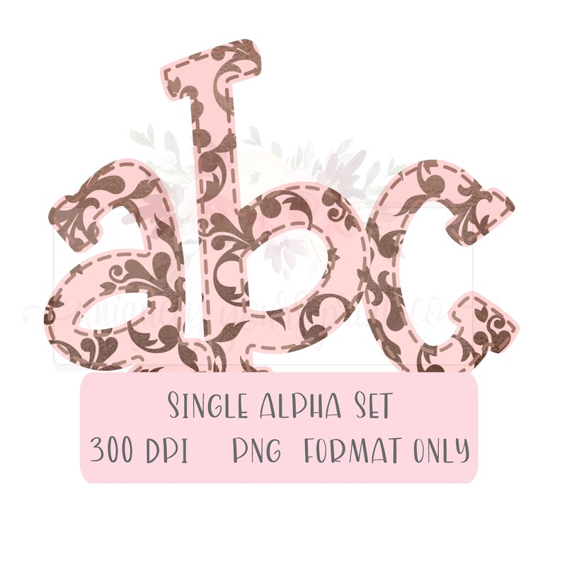 Pink With Pink Foil Damask Alpha Pack Hand Drawn Printable | Etsy