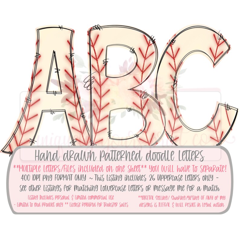 Baseball Patterned Alphabet Set Hand Drawn Printable PNG - Etsy