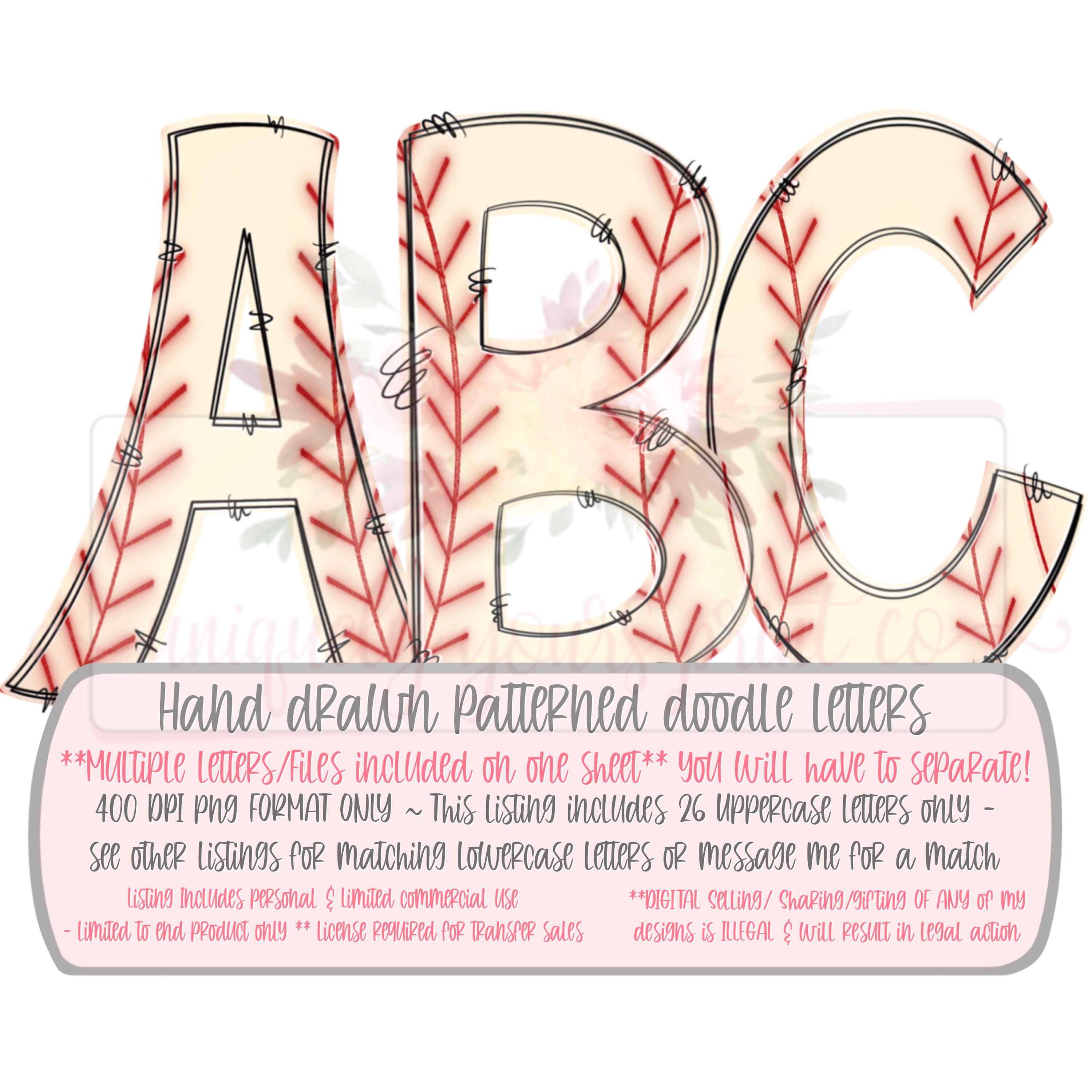 Baseball Patterned Alphabet Set Hand Drawn Printable PNG - Etsy