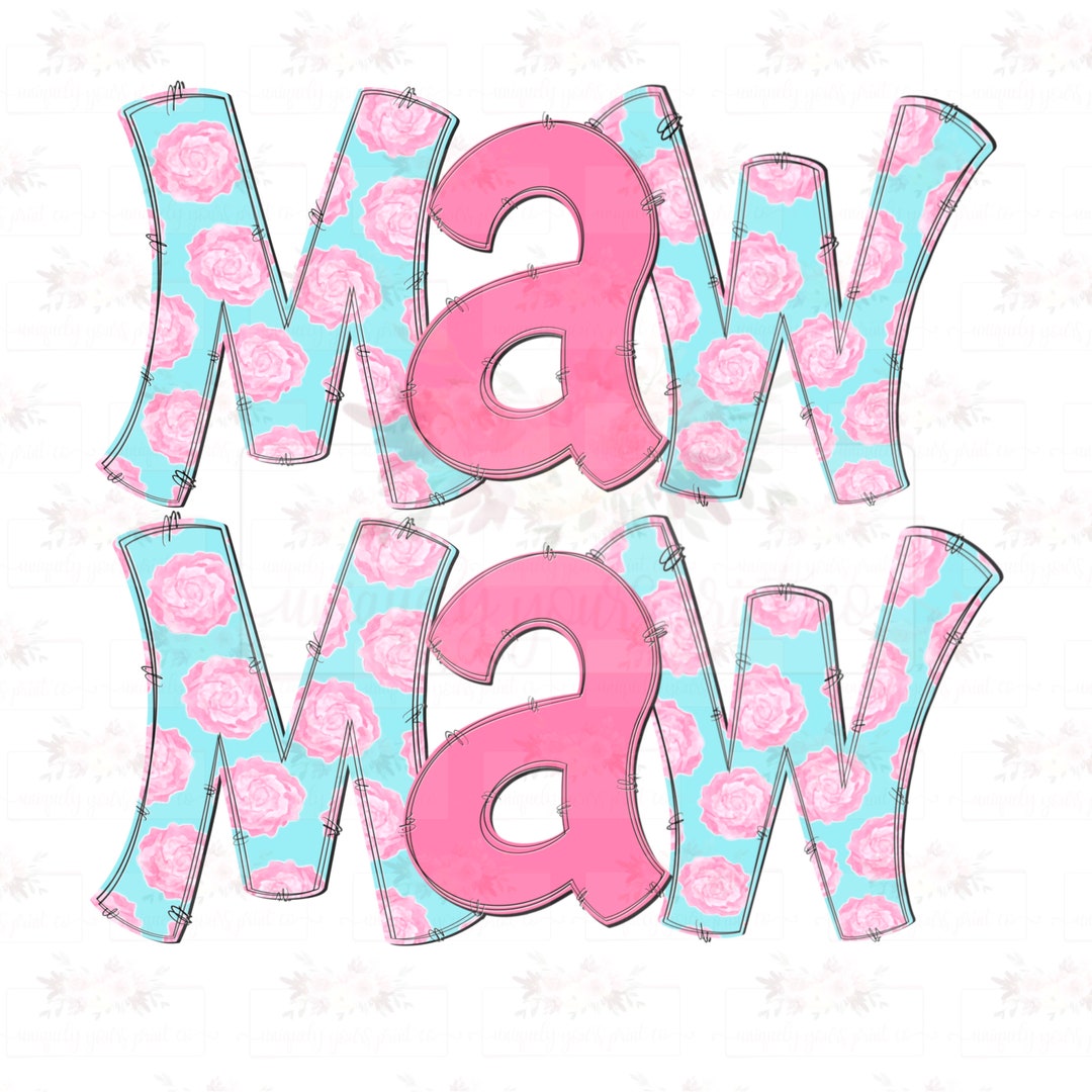 Maw Maw Floral Doodle Png | Blue With Pink Roses | Hand Drawn | PNG ...