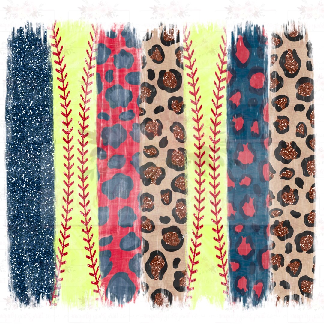 Softball Cheetah Leopard Glitter Brushstroke | Softball PNG | Instant ...