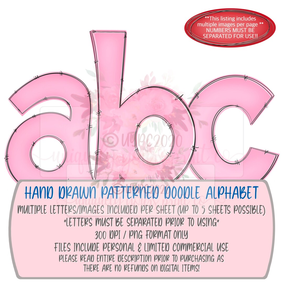 Light Pink Watercolor Lowercase Doodle Alphabet Set | Alpha Pack| Hand ...