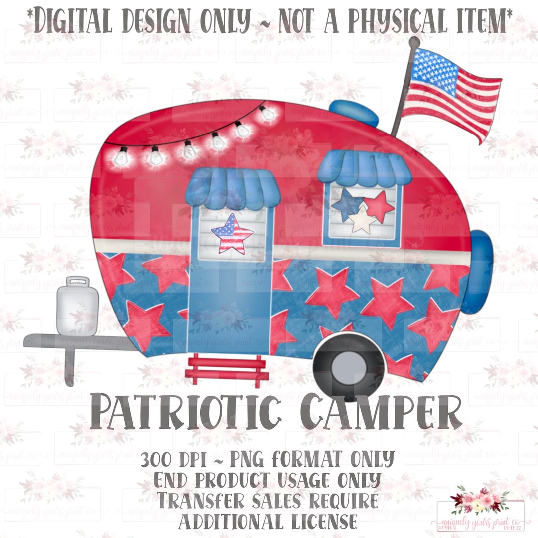 Patriotic Camper RV | Hand Drawn Design | Sublimation | Digital ...