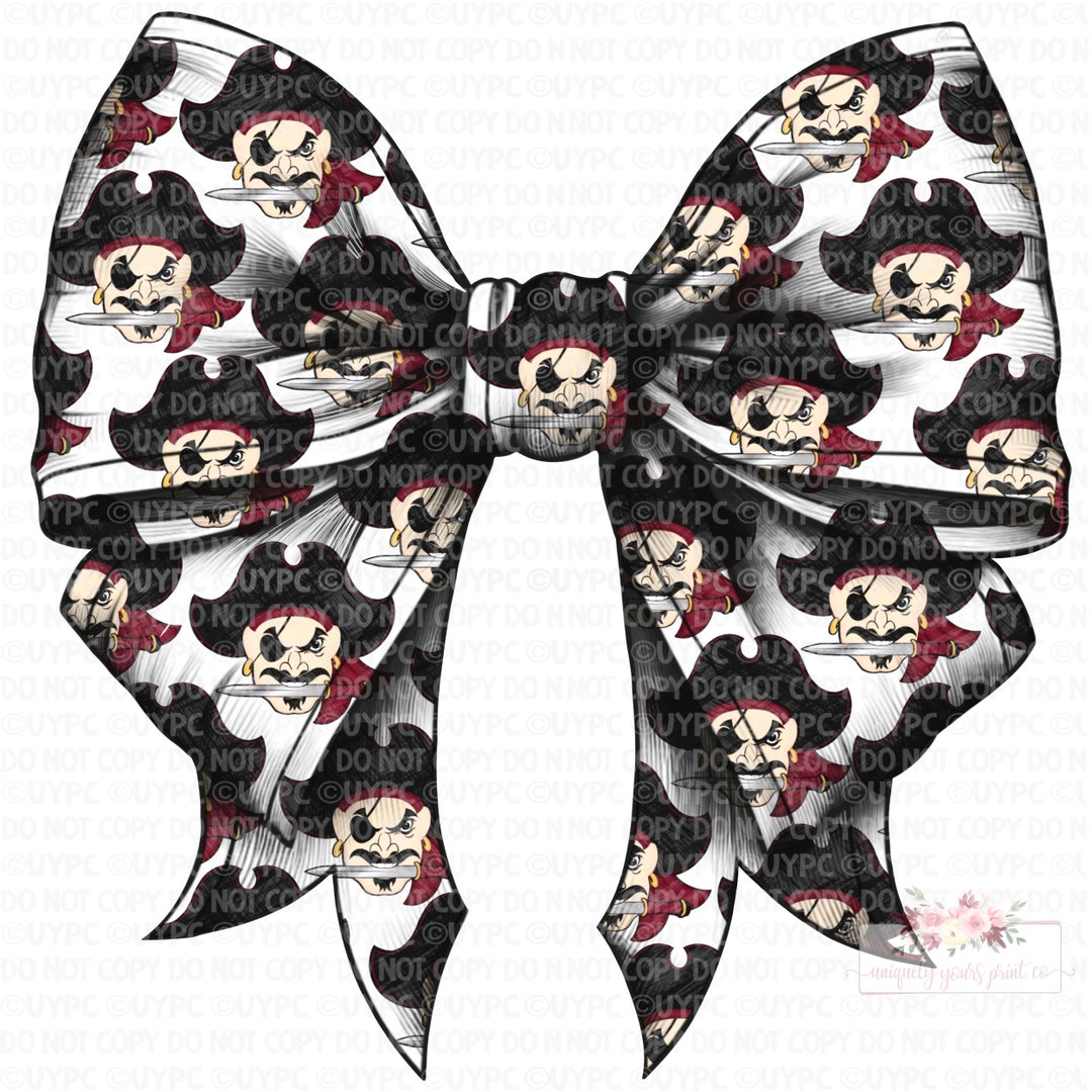 Pirate Mascot Print Coquette Bow Digital Design | Hand Drawn | PNG ...