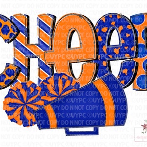 Orange & Dark Royal Blue Cheer Design | Hand Drawn | PNG | Sublimation ...