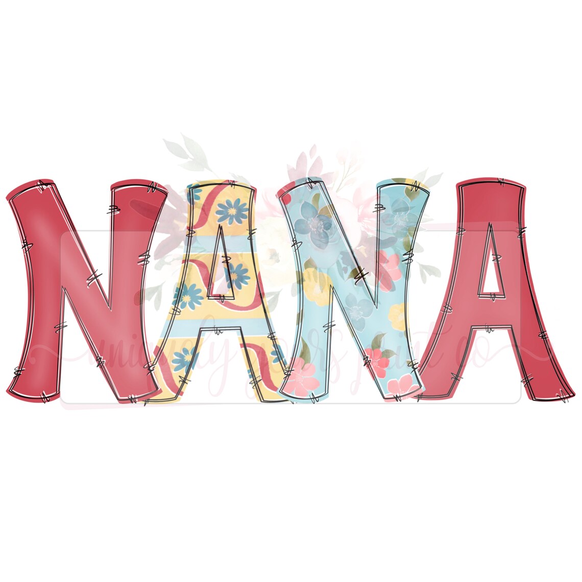Nana Floral Patterned Doodle | Hand Drawn | PNG | Sublimation | Inkjet ...