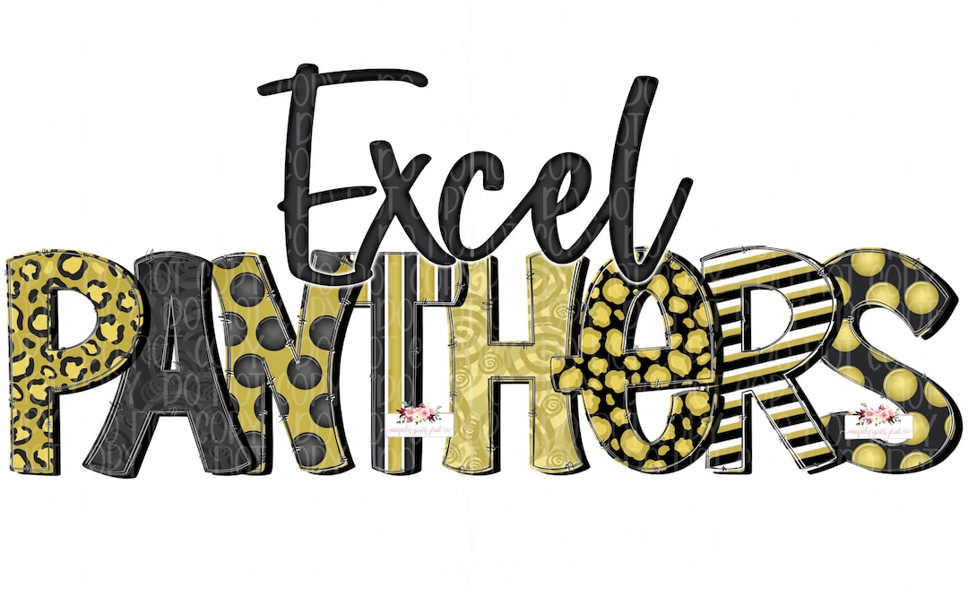 Excel Panthers Digital Design | Black and Vegas Gold | Hand Drawn | PNG ...