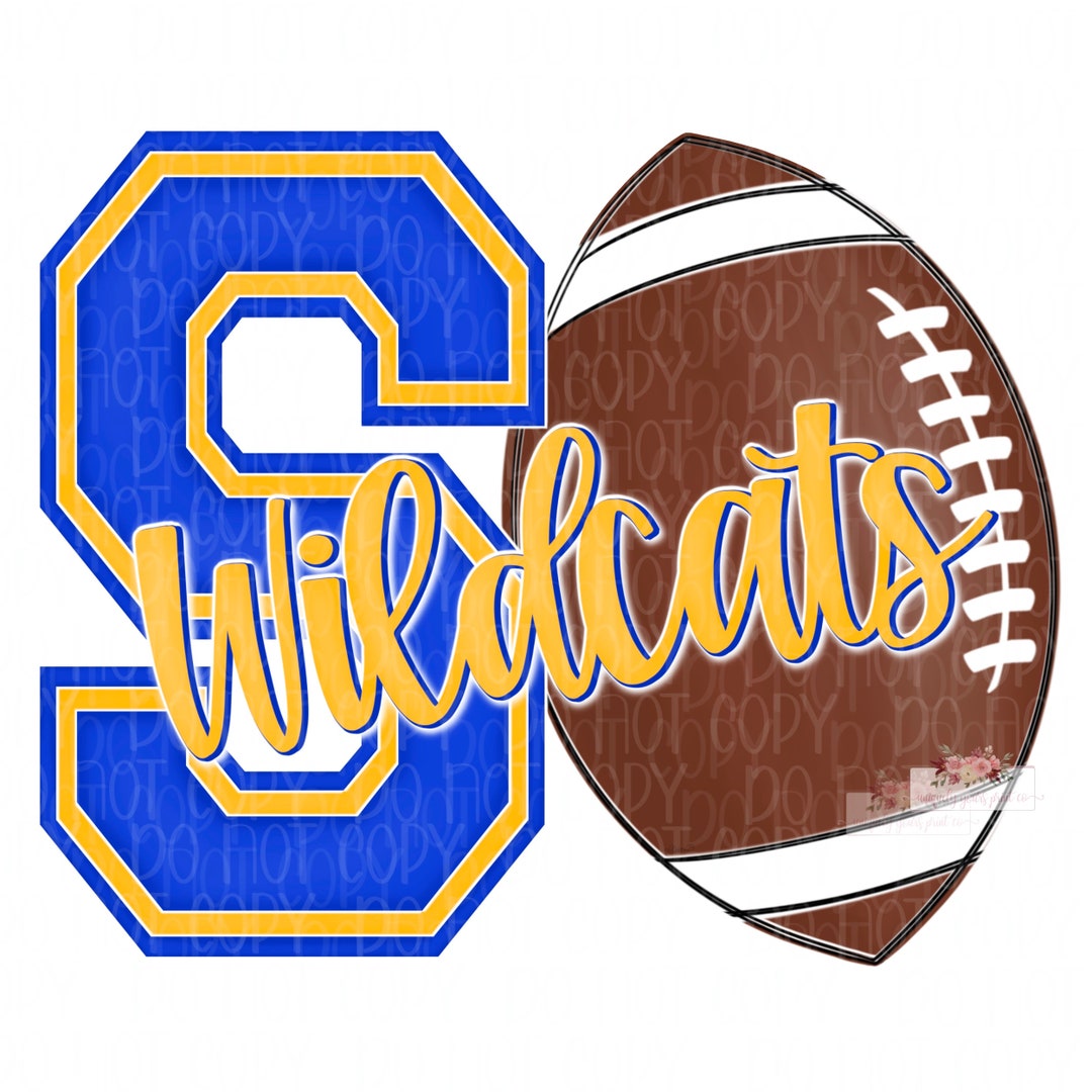 Royal and Yellow Gold Wildcats Football Design | Varsity S | Hand Drawn ...