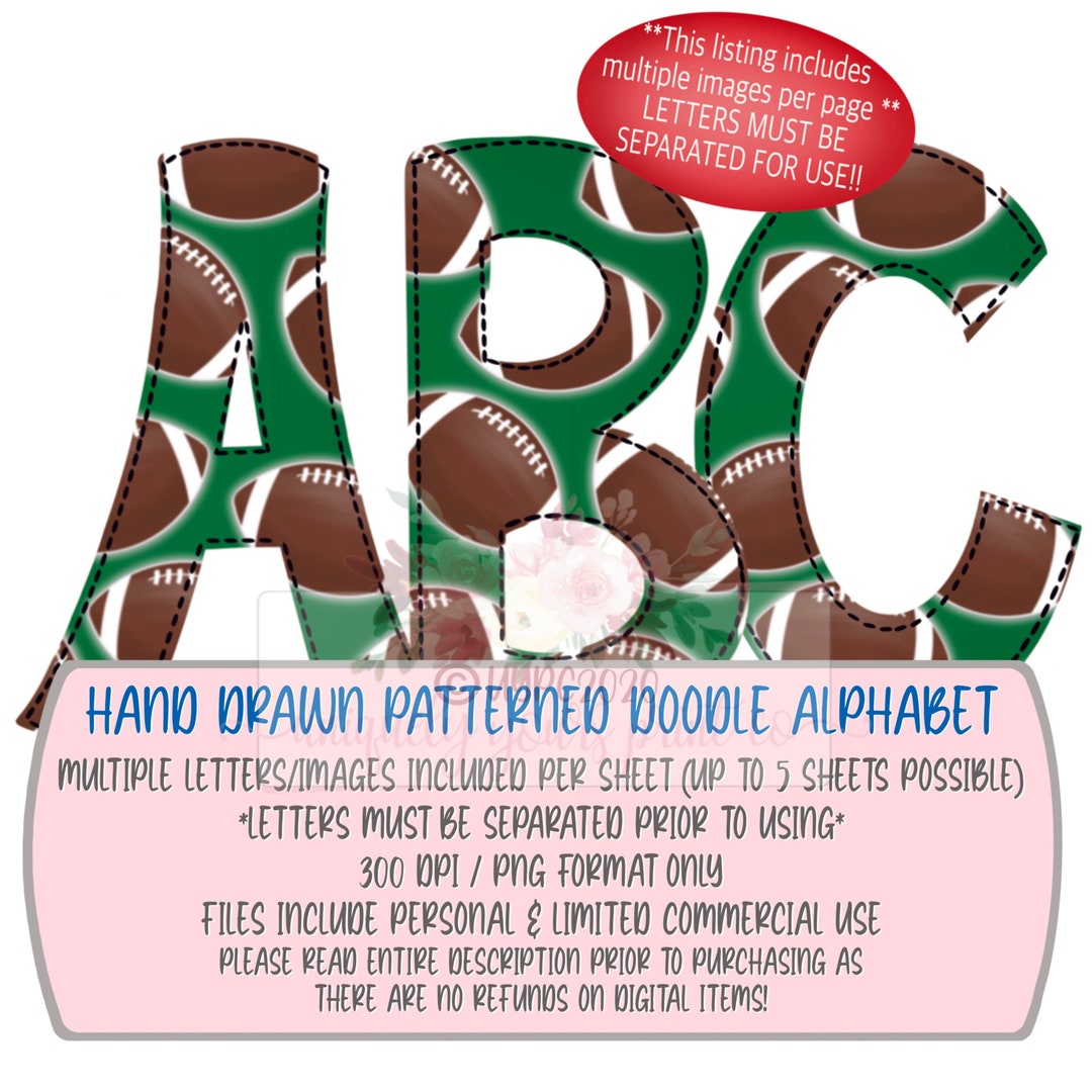 Green Football Uppercase Alphabet Set | Alpha Pack| Hand Drawn | PNG ...