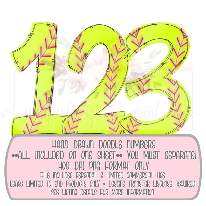 Softball Patterned Number Set Hand Drawn Printable PNG - Etsy