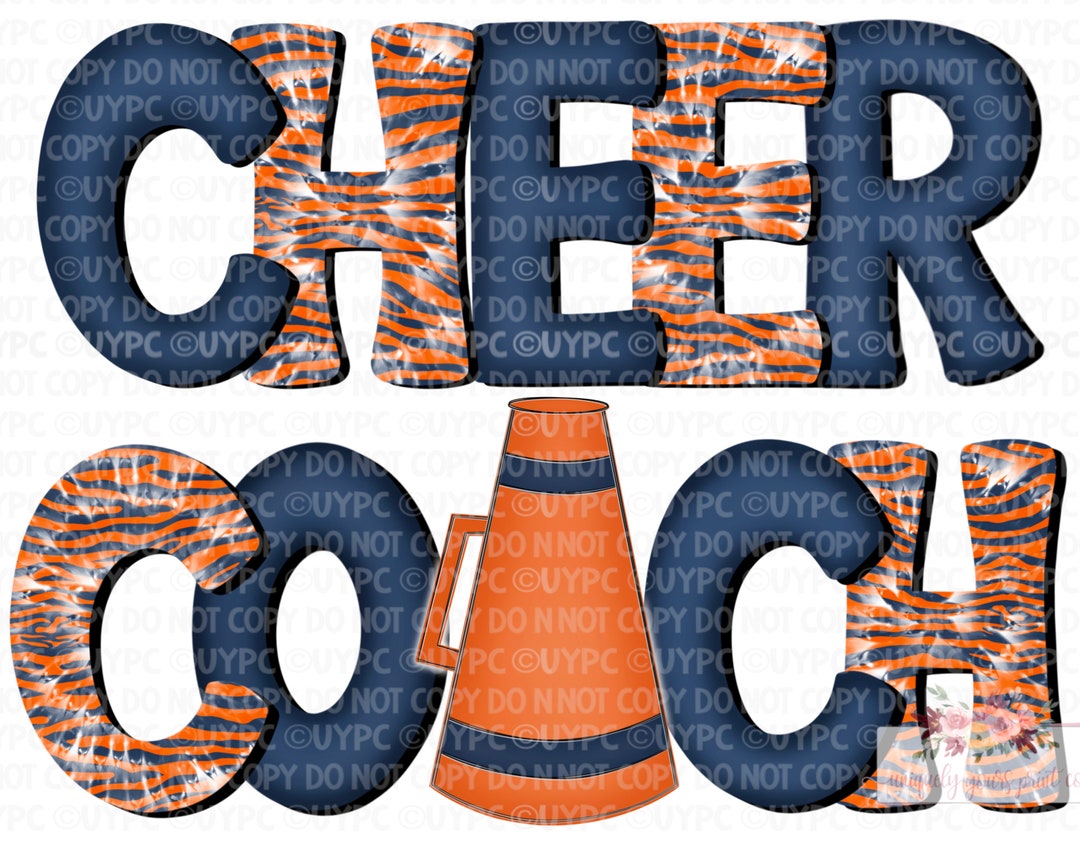 Navy Blue and Orange Tiger Tie Dye Cheer Coach Doodle | Hand Drawn ...