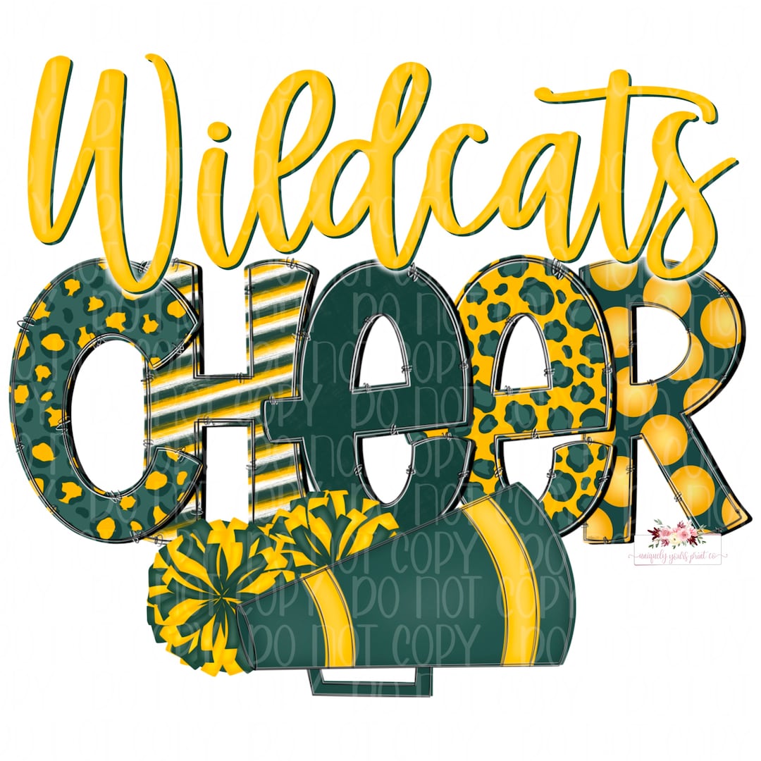 Wildcats Cheer Digital Design | Green and Yellow Gold | Hand Drawn ...