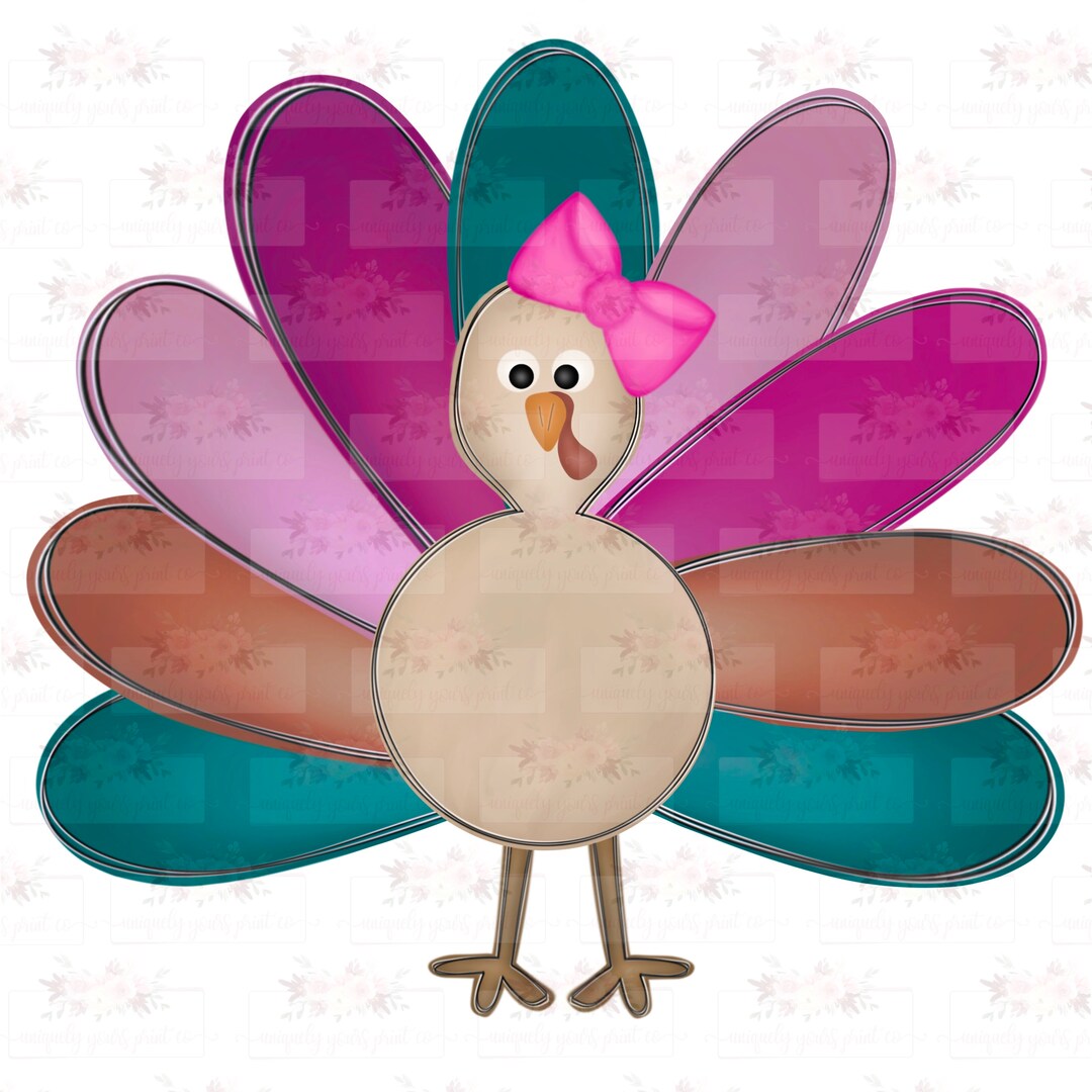 Girl Turkey With Bright Pink Hair Bow | Thanksgiving Sublimation ...