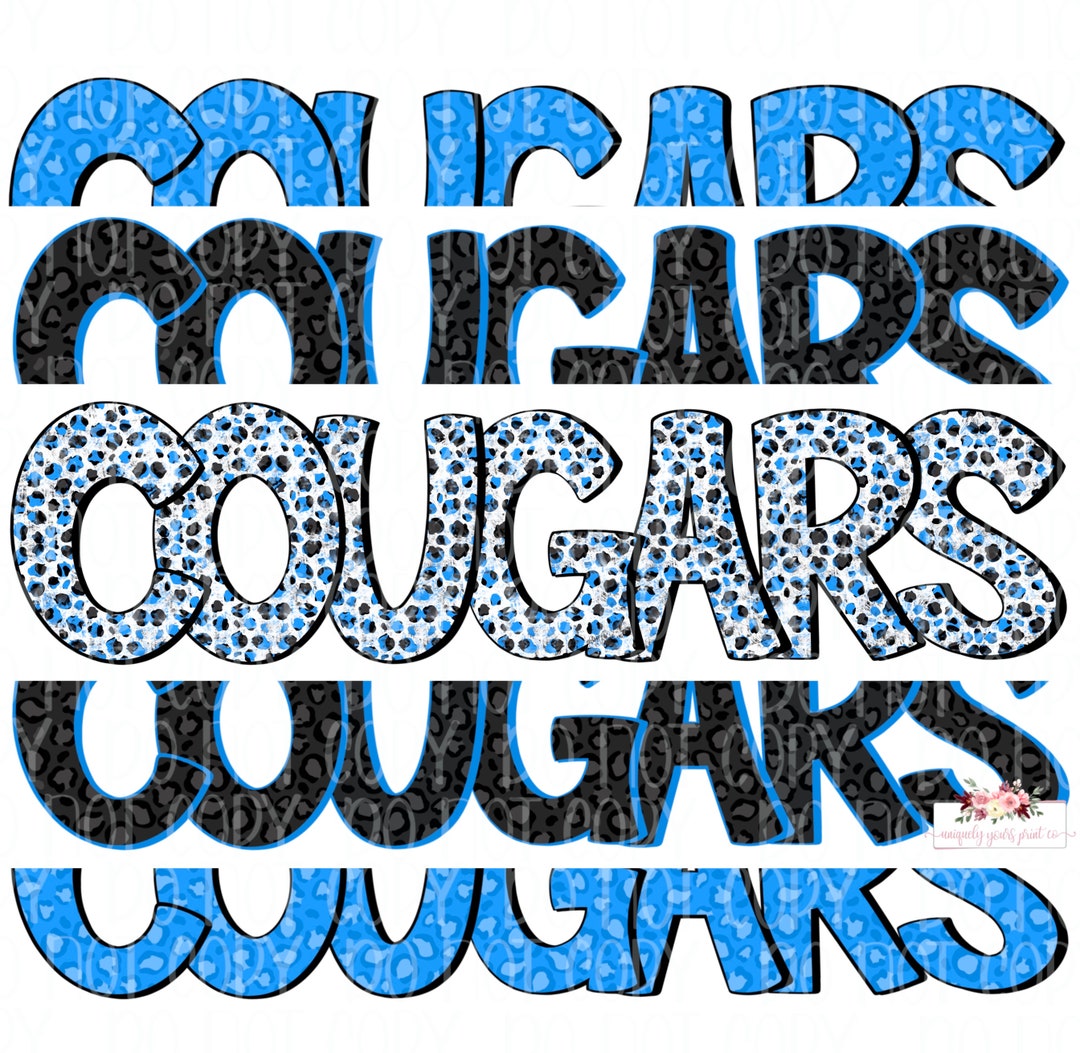 Cougars Digital Design |carolina Blue, Black and White Cougar Mascot ...