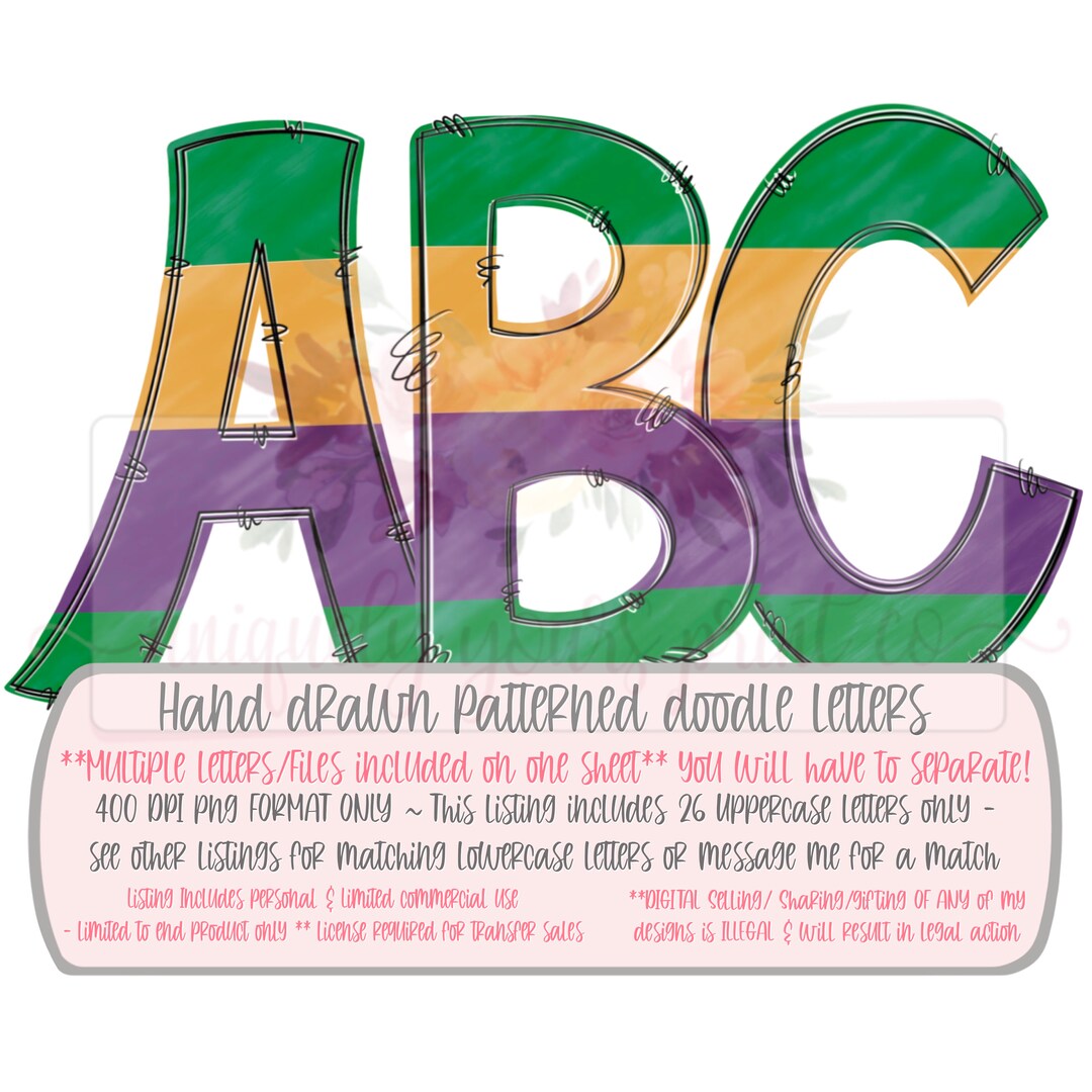 Mardi Gras Uppercase Patterned Alphabet Set | Hand Drawn | Printable ...