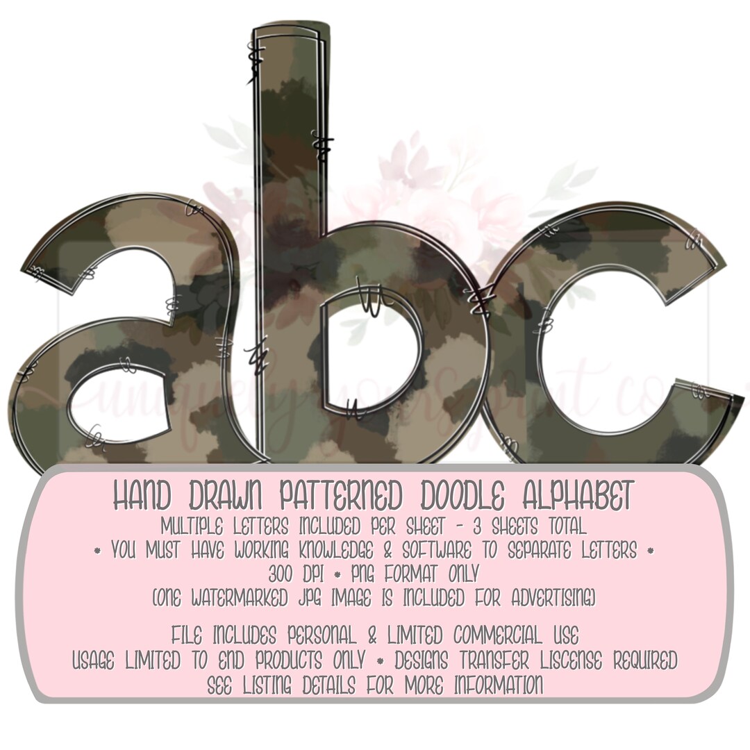 Camoflauge Doodle Alphabet Set | Hand Drawn | Printable | PNG ...