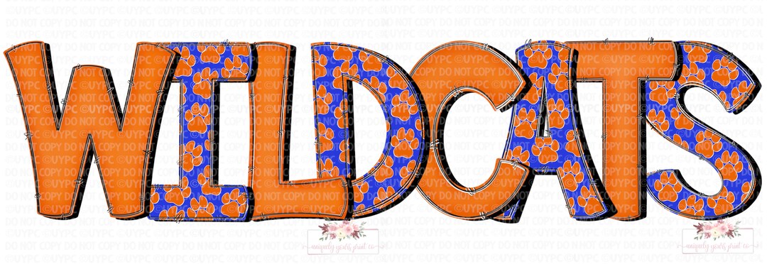 Wildcats Digital Design | Wildcats Mascot | Paw Print Pattern Filled ...