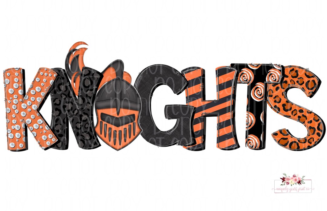 Black Orange Knights Mascot Doodle Digital Design Download | Hand Drawn ...