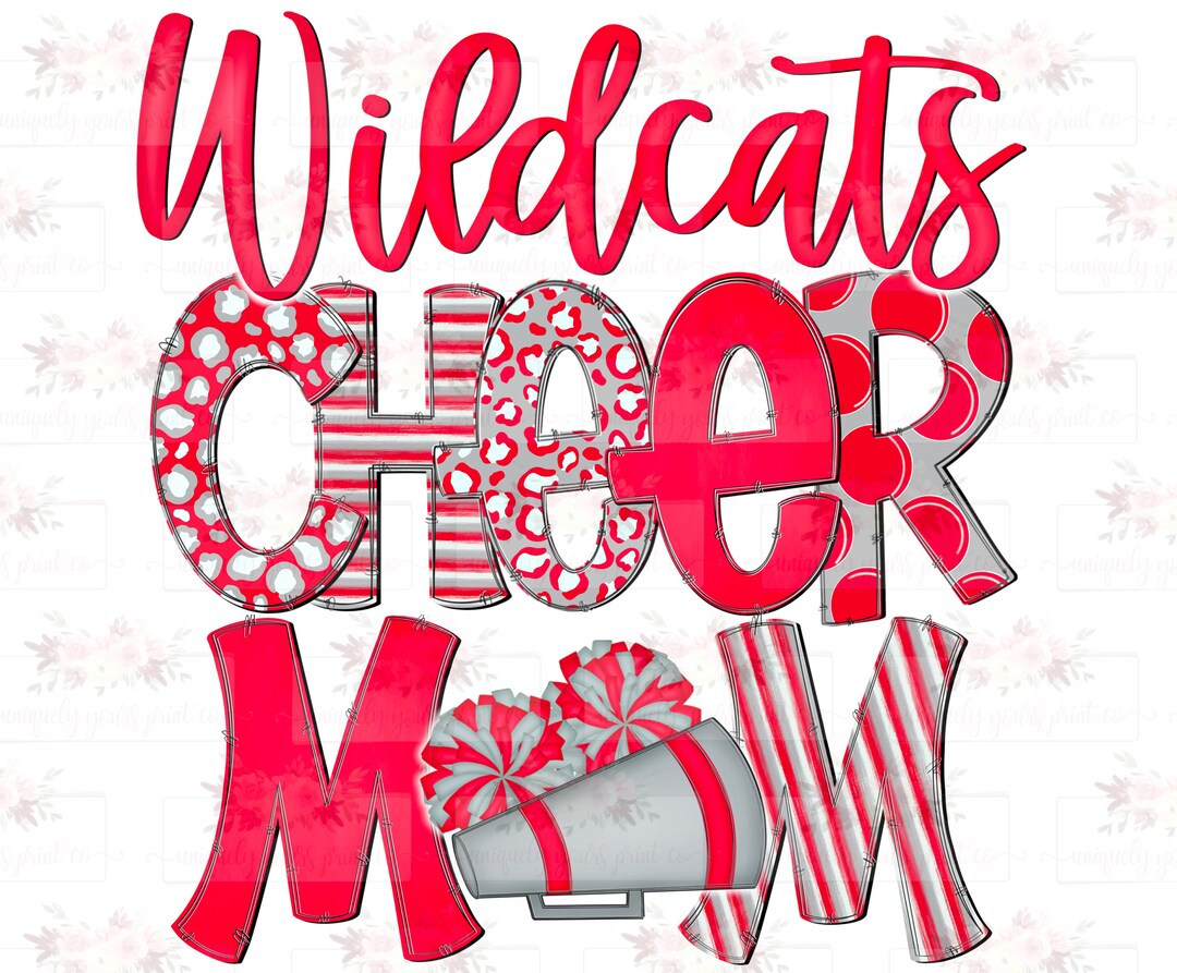 Wildcats Red & Gray Cheer Mom Design | Hand Drawn | PNG | Sublimation ...