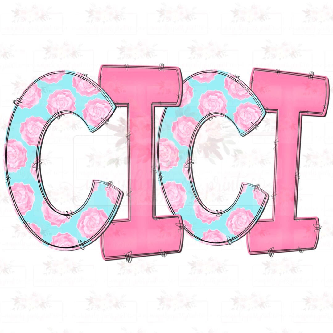 Cici Floral Doodle Png | Blue With Pink Roses | Hand Drawn | PNG ...