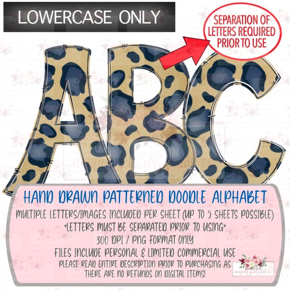 Gold & Navy Leopard/cheetah Doodle Alphabet Set Uppercase - Etsy